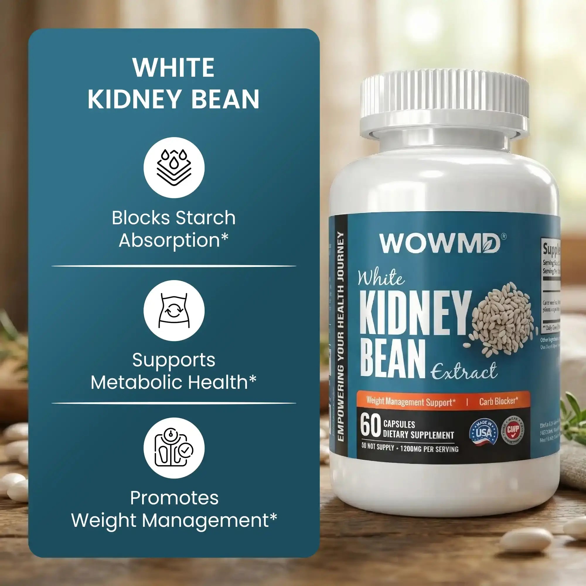 Buy WOWMD White Kidney Bean Extract for Carb Blocking & Weight Support ...
